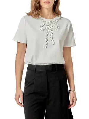 English Factory Beaded Bow Detail Top - White