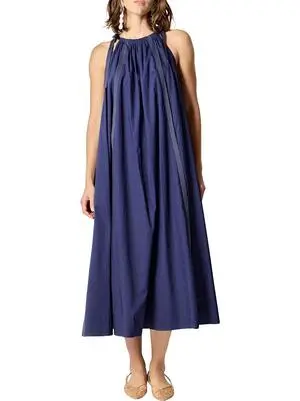 English Factory Tie Strap Trapeze Midi Sundress - Navy