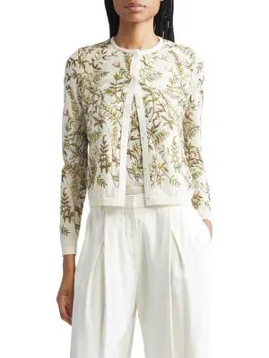 Giambattista Valli Floral Embroidered Cashmere & Silk Cardigan - Ivory