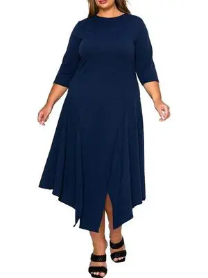L I V D Asymmetric Split Hem Crepe Maxi Dress - Navy