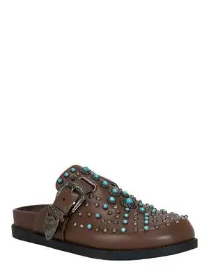 AZALEA WANG Studded Buckle Clogs - Brown