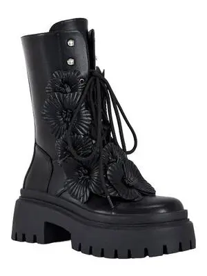 AZALEA WANG Floral Appliqué Lug Sole Boots
