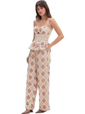 PatBO Crochet Wide Leg Pants - Beige