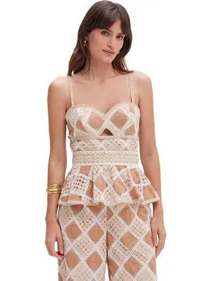 PatBO Crochet Peplum Top - Beige