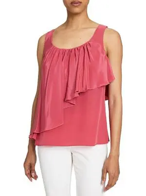Santorelli Bonnie Sleeveless Silk Top With Ruffle - Peony