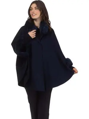 Gorski Wool And Cashmere Trimmed Cape - Navy