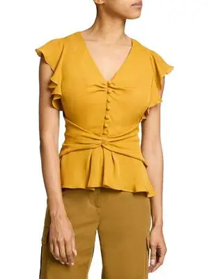 Santorelli Ella Flutter Sleeve Buttoned Blouse - Mango