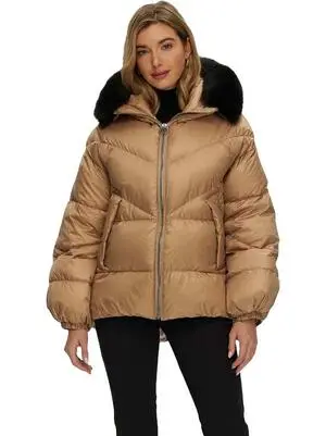 Gorski Après-Ski High-Low Jacket With Detachable Toscana Trim Camel/black