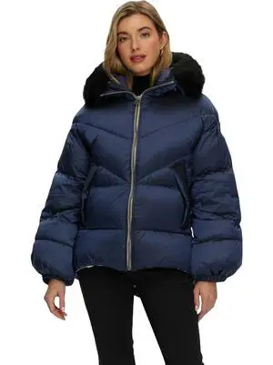 Gorski Après-ski High-low Jacket With Detachable Toscana Trim - Ocean Blue/black