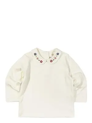 FLORENCE EISEMAN Knit Long Sleeve Blouse With Embroidered Flowers - Ivory