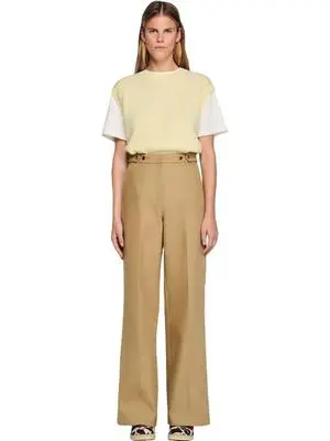 Sandro Cotton Wide-leg Suit Trousers - Beige