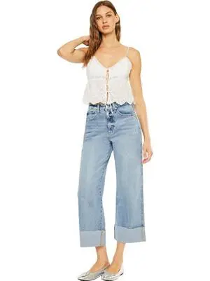 KANCAN Alfie 90's Cropped Wide Leg Jeans - Medium Wash