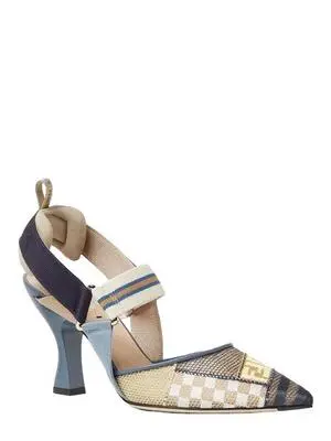 Fendi Colibri Slingback Pumps - Blue/beige Multi
