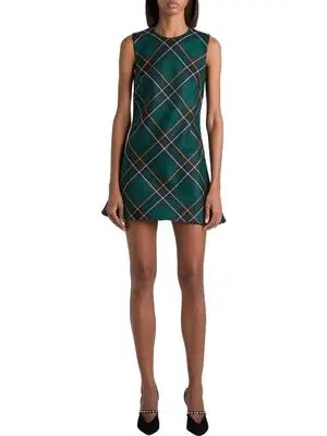 Alexander McQueen Tartan Wool Mini Shift Dress - Navy/green/yellow