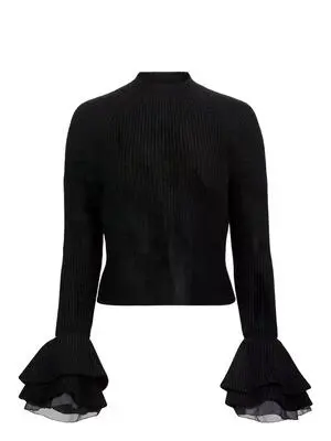 Nina Ricci Ruffled-cuff Wool Top - Black