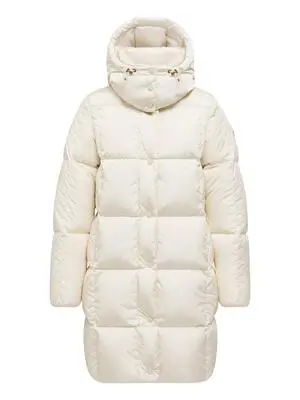 Moncler Litte Square-quilted Hooded Long Down Jacket - White