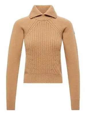 Moncler High Collar Wool And Cashmere Sweater - Beige