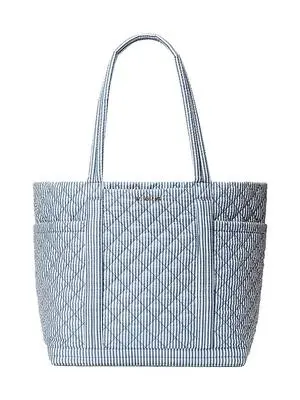 Mz Wallace Large Empire Tote - Blue Seersucker/silver