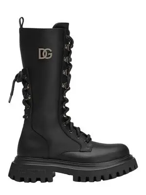 Dolce & Gabbana Nappa Calfskin Combat Boots - Black