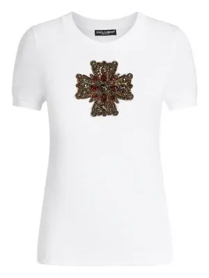 Dolce & Gabbana T-shirt With Swarovski Cross - White
