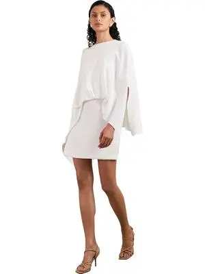 Halston Mini Asymmetric Cape Dress - Ivory