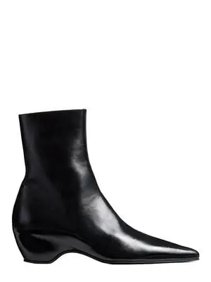Khaite Sybil Glazed Leather Ankle Boot - Black