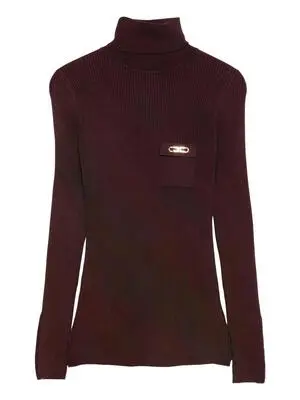Elisabetta Franchi Ribbed Turtleneck Top - Purple