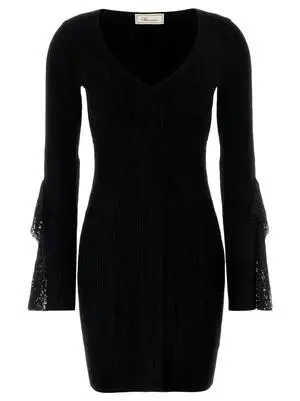 Blumarine Lace-detail Ribbed-knit Mini Dress - Black
