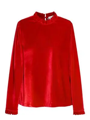 Isolda Maré Ruffled Velvet Turtleneck Top - Red