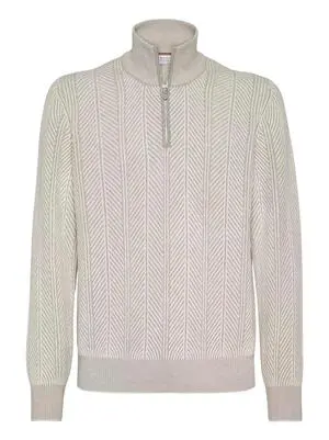 Brunello Cucinelli Herringbone Half-zip Sweater - Neutrals