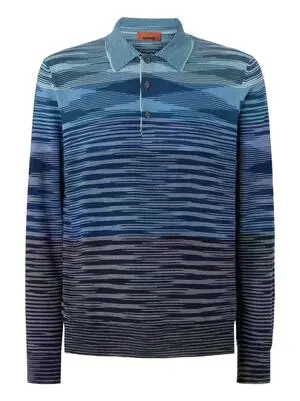 Missoni Striped Long-sleeved Polo Shirt - Blue