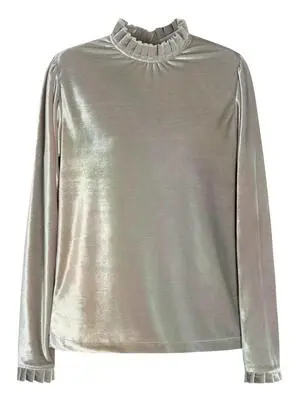 Isolda Ruffled-neck Velvet Blouse - Grey
