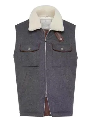 Brunello Cucinelli Shearling-collar Wool Vest - Grey