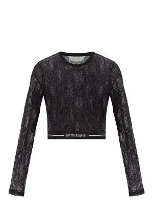 Palm Angels Lace Panel Long-sleeve Top - Black