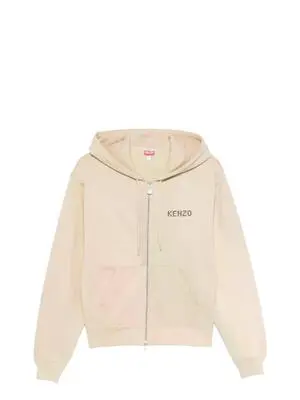 Kenzo Zip-up Hoodie With Logo Detail - Neutrals