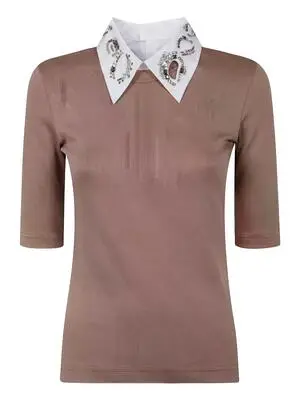 Fabiana Filippi Embellished-collar T-shirt - Brown