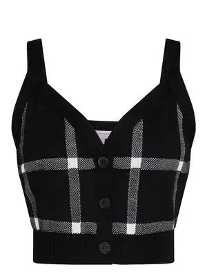 CAROLINA HERRERA Cropped Checked Wool-Blend Top