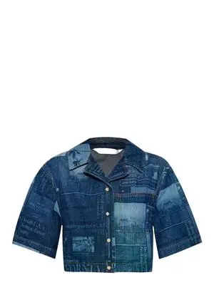 Palm Angels Newspaper-print Cropped Top - Blue