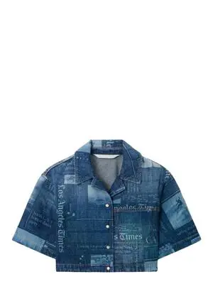 Palm Angels Newspaper-Print Cropped Top Blue