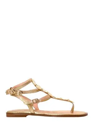 KOTRIS SANDALS Coin-embellished Leather Sandals - Gold
