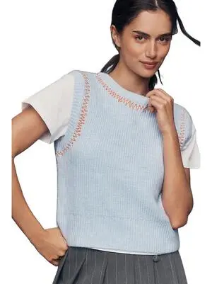 PILCRO Twofer Zig-zag Sleeveless Sweater - Blue Pattern
