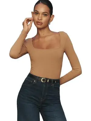 L*Space Amore Long-sleeve Square-neck Bodysuit - Camel
