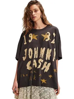 Daydreamer Johnny Cash Doodles Tee - Washed Black