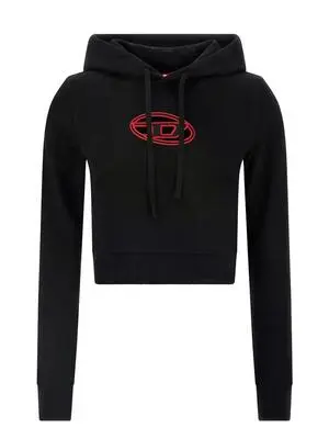 DIESEL F-slimmy Logo-embroidered Cropped Hoodie - Black