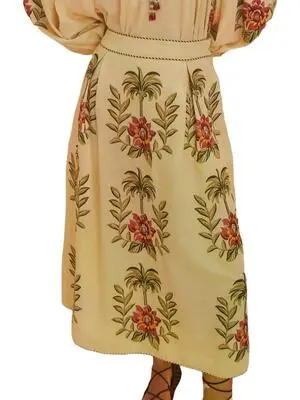 Farm Rio Tropical Flower-embroidered Maxi Skirt - L0029-beige/naturals