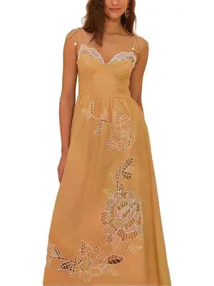 Farm Rio Sand Richelieu Embroidered Dress - L0029-beige/naturals