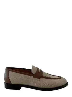 Loro Piana Sergio Leather-trimmed Canvas Loafers - Brown