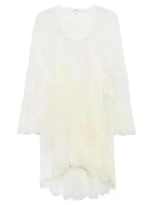 Chloé Lace Bell-sleeve Mini Dress - Neutrals