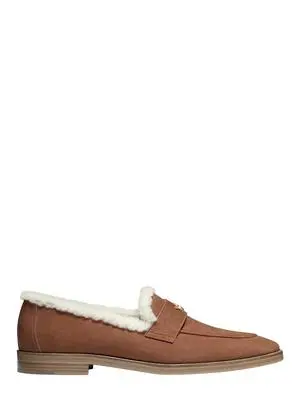 BOUGEOTTE Flaneur Shearling-lined Suede Penny Loafers - Light Brown