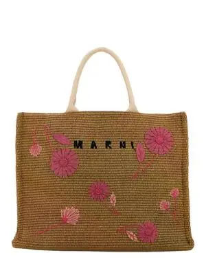 Marni Raffia Flower Tote - Brown